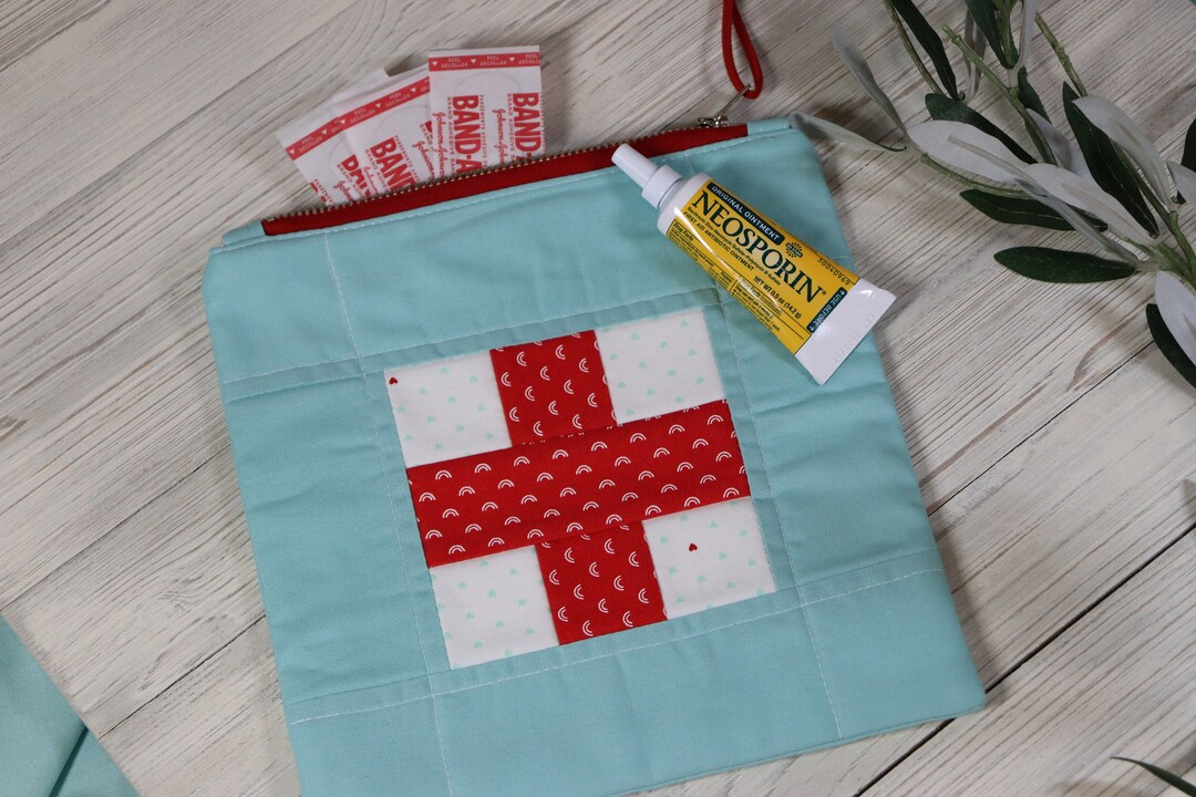 Quilted First Aid / Boo Boo Bag With Red Zipper - Etsy