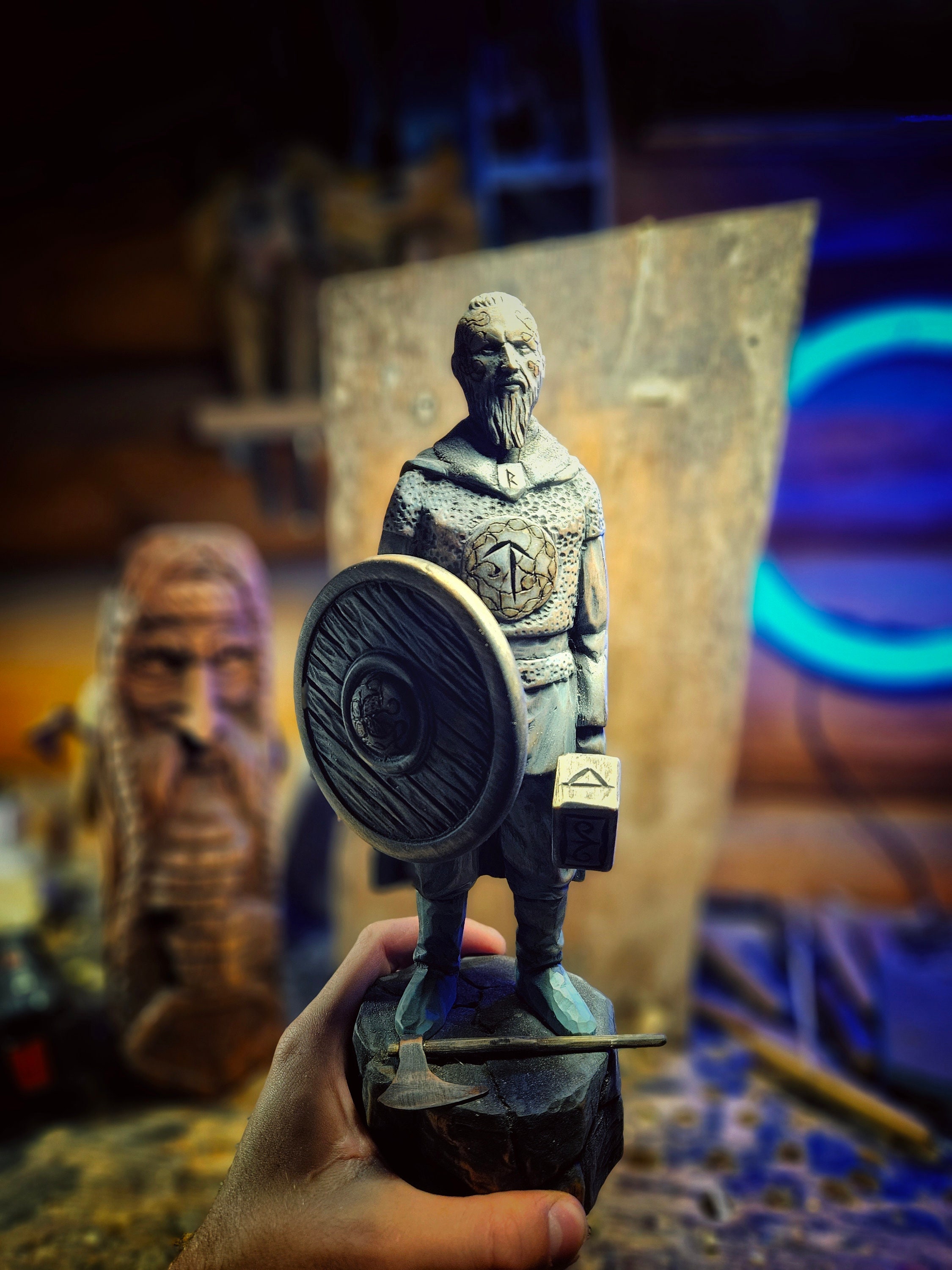 Thor Wood Statue. Ragnar Lothbrok in of Figures. Scandinavian God Thor ...