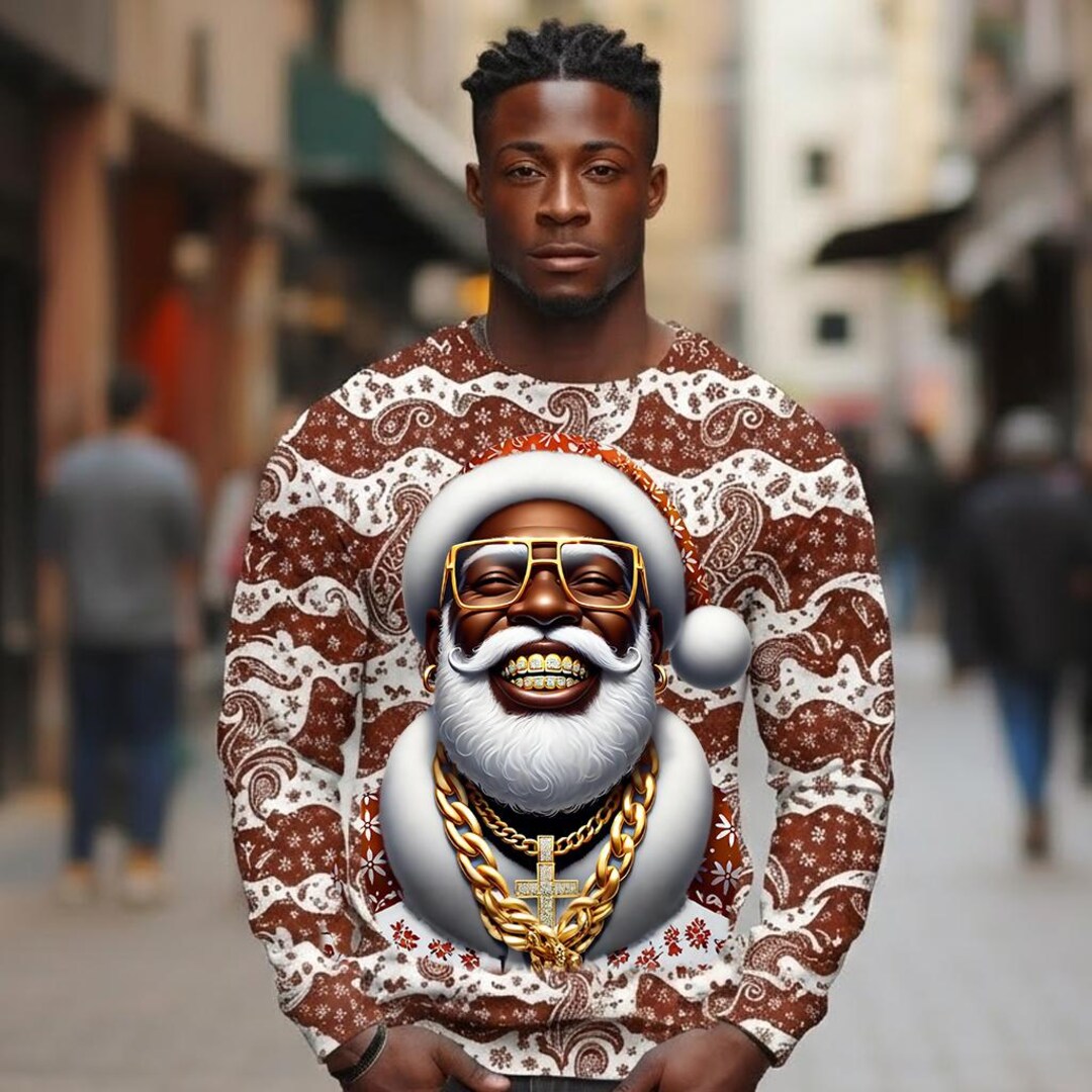 Trendy Black Urban Santa PNG: Urban Christmas All Over Print Design ...