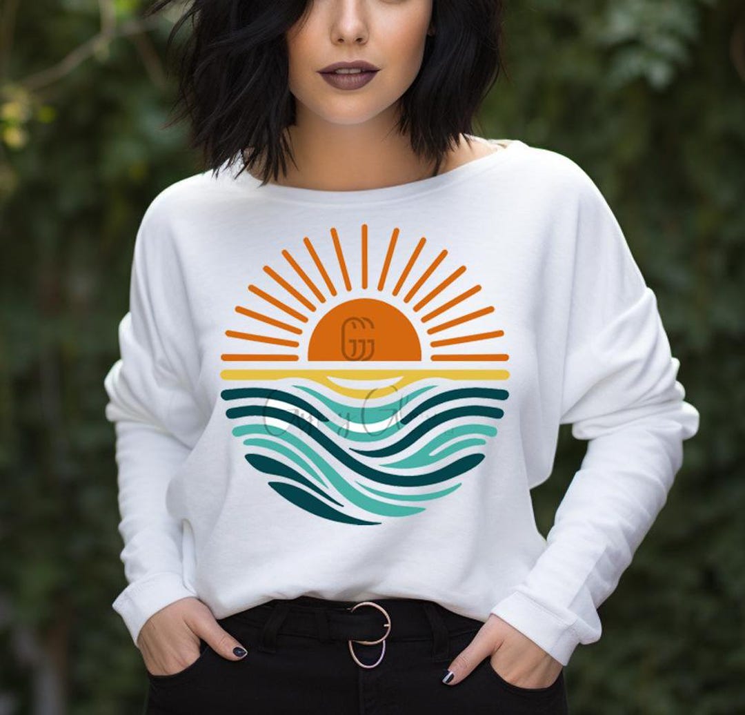 Retro Sunset Rays Wavy Water Svg Png Pdf Psd Jpg Files Clipart Ocean ...