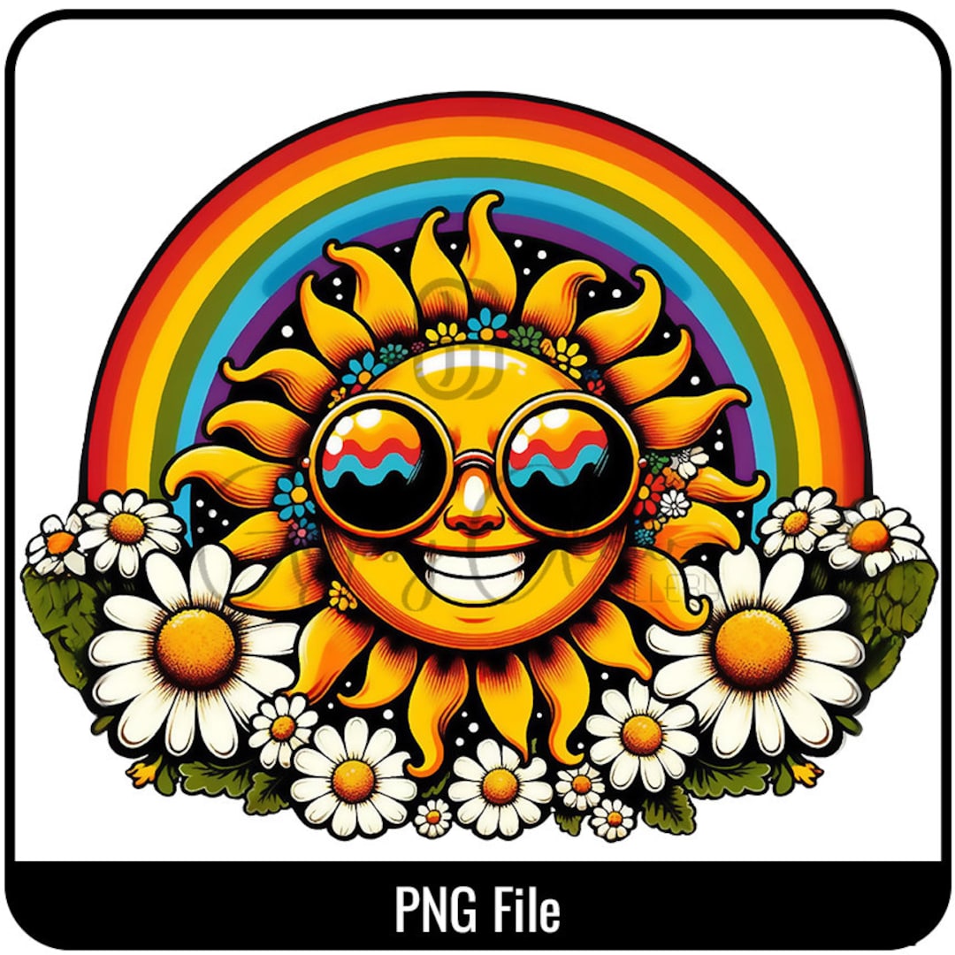 Vibrant Groovy Sun PNG, Hippy Sun Clipart, Colorful Rainbow ...