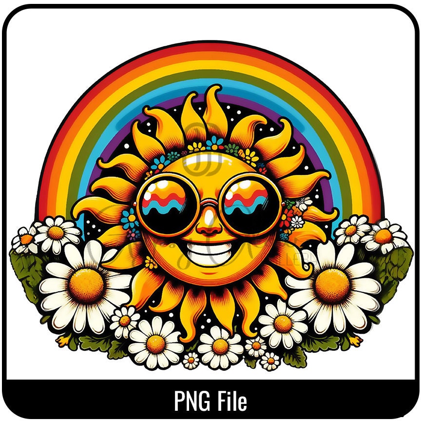 Vibrant Groovy Sun PNG, Hippy Sun Clipart, Colorful Rainbow ...