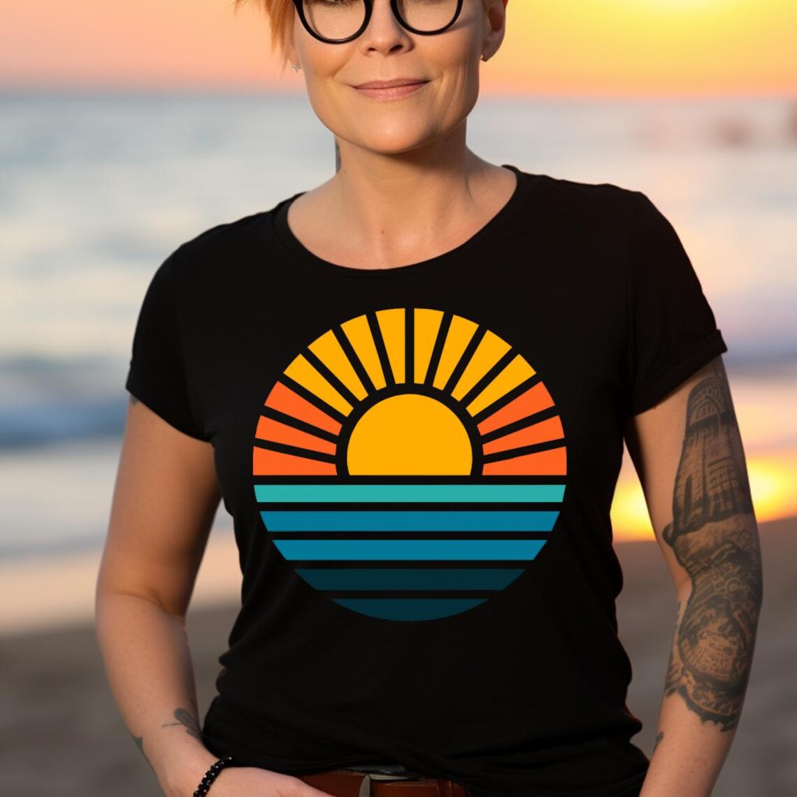 Retro Sunset Rays Reflection Water Svg Png Pdf Psd Jpg Files Clipart ...