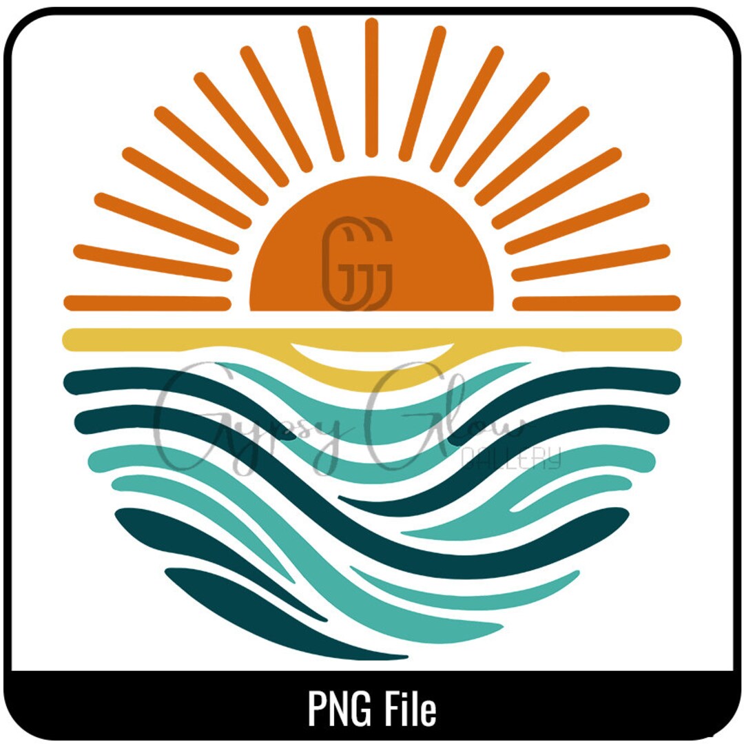 Retro Sunset Rays Wavy Water Svg Png Pdf Psd Jpg Files Clipart Ocean ...