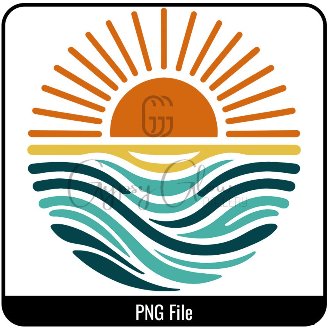 Retro Sunset Rays Wavy Water Svg Png Pdf Psd Jpg Files Clipart Ocean ...