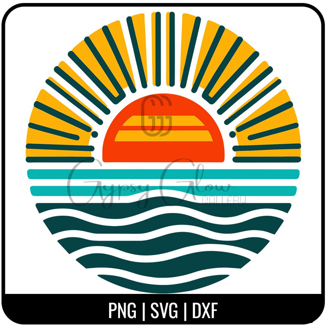 Retro Sunset Rays Wavy Water Svg Png Pdf Psd Jpg Files Clipart Ocean ...