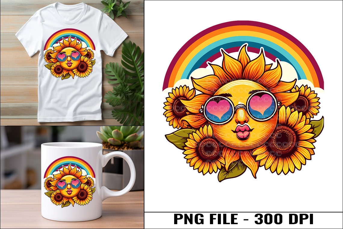 Vibrant Groovy Sun PNG, Hippy Sun Clipart, Colorful Rainbow ...