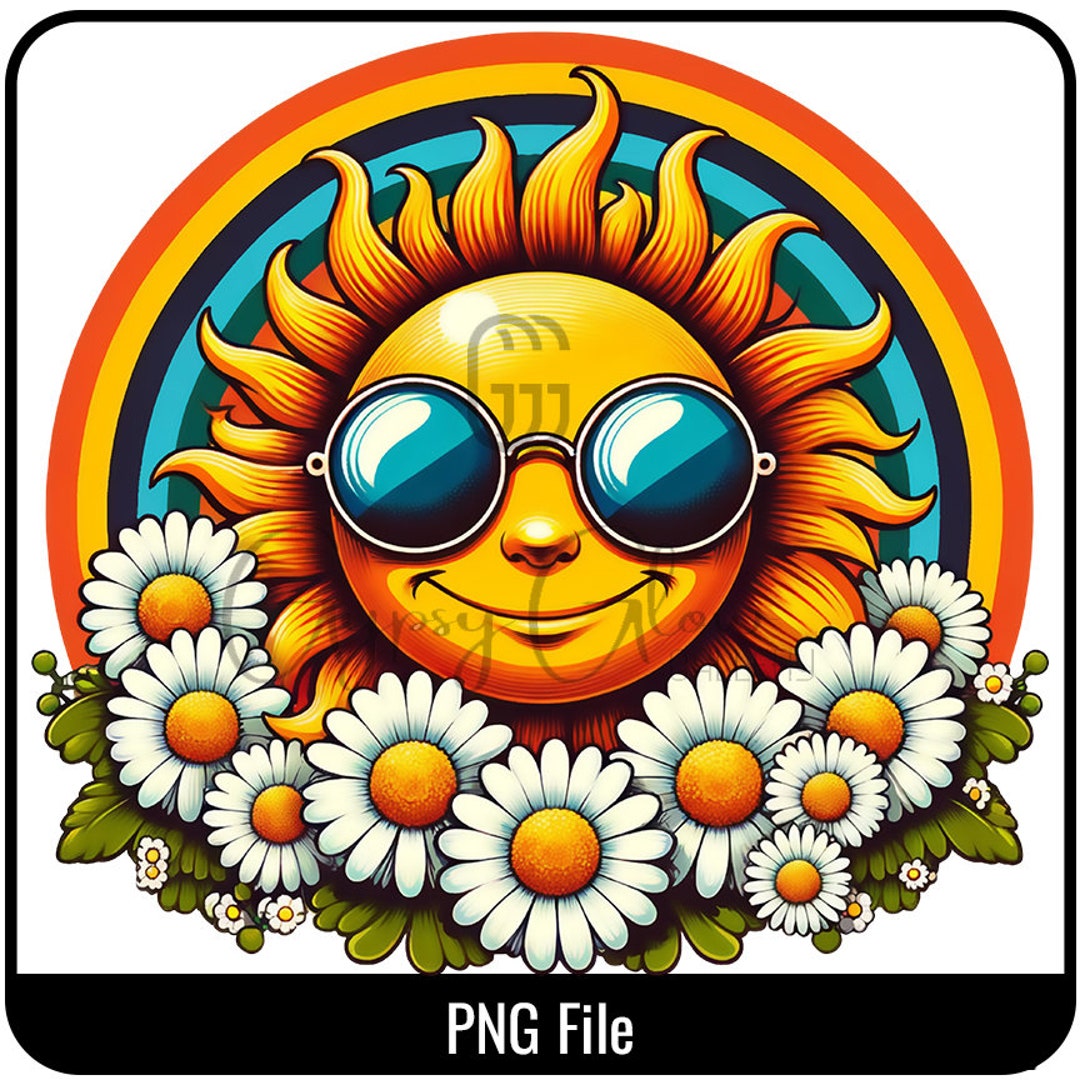 Vibrant Groovy Sun PNG, Hippy Sun Clipart, Colorful Rainbow ...