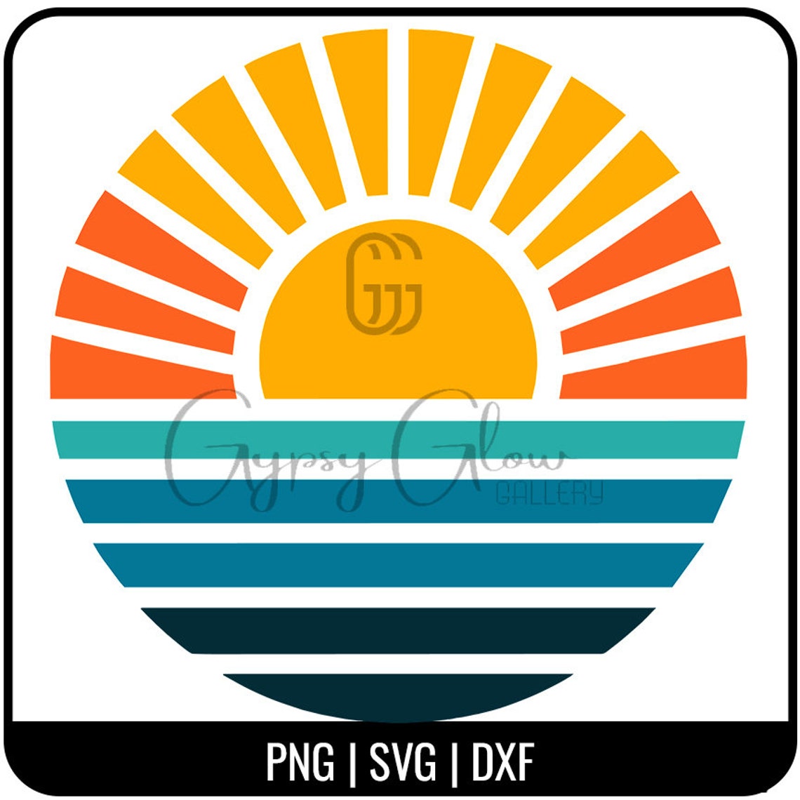 Retro Sunset Rays Reflection Water Svg Png Pdf Psd Jpg Files Clipart ...