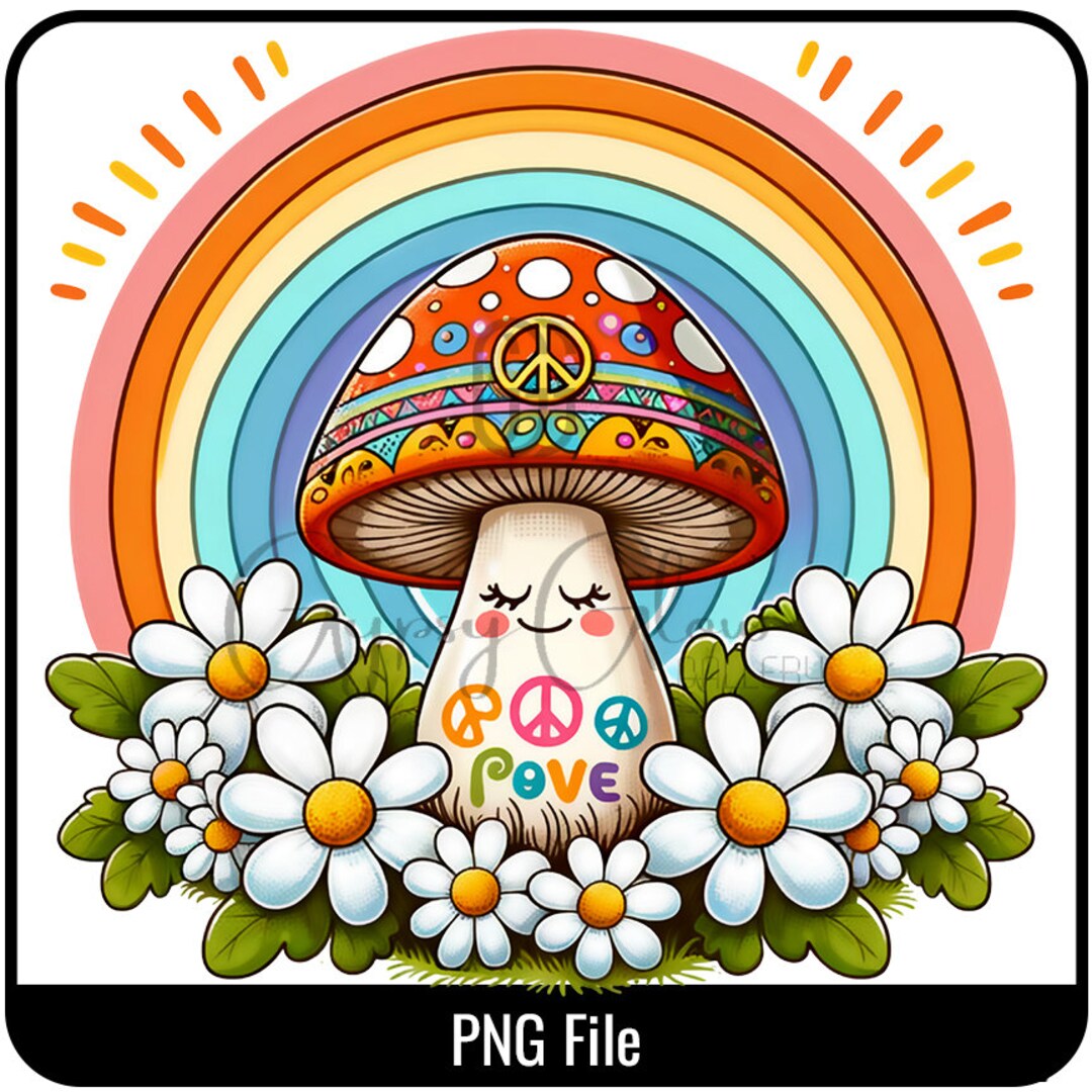 Groovy Mushroom Clipart, Hippie Rainbow Art (PNG) - Etsy