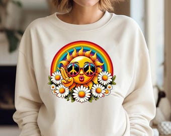 Vibrant Groovy Sun PNG, Hippy Sun Clipart, Colorful Rainbow ...