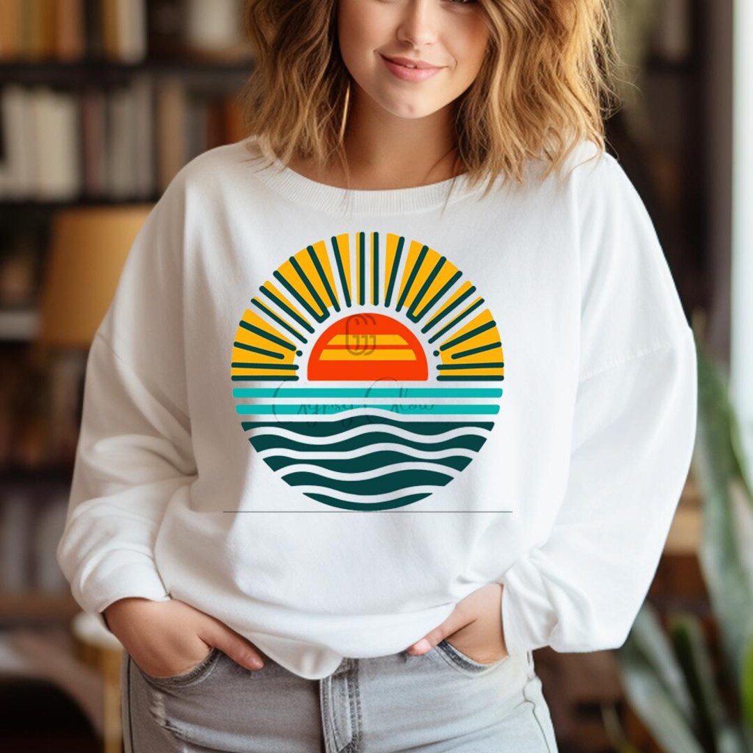 Retro Sunset Rays Wavy Water Svg Png Pdf Psd Jpg Files Clipart Ocean ...