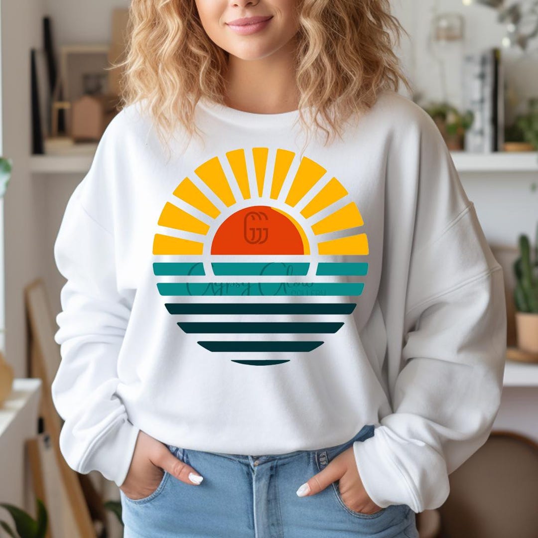 Retro Sunset Rays Reflection Water Svg Png Pdf Psd Jpg Files Clipart ...