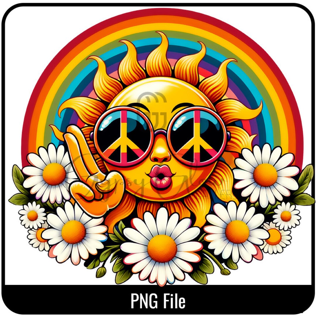 Vibrant Groovy Sun PNG, Hippy Sun Clipart, Colorful Rainbow ...