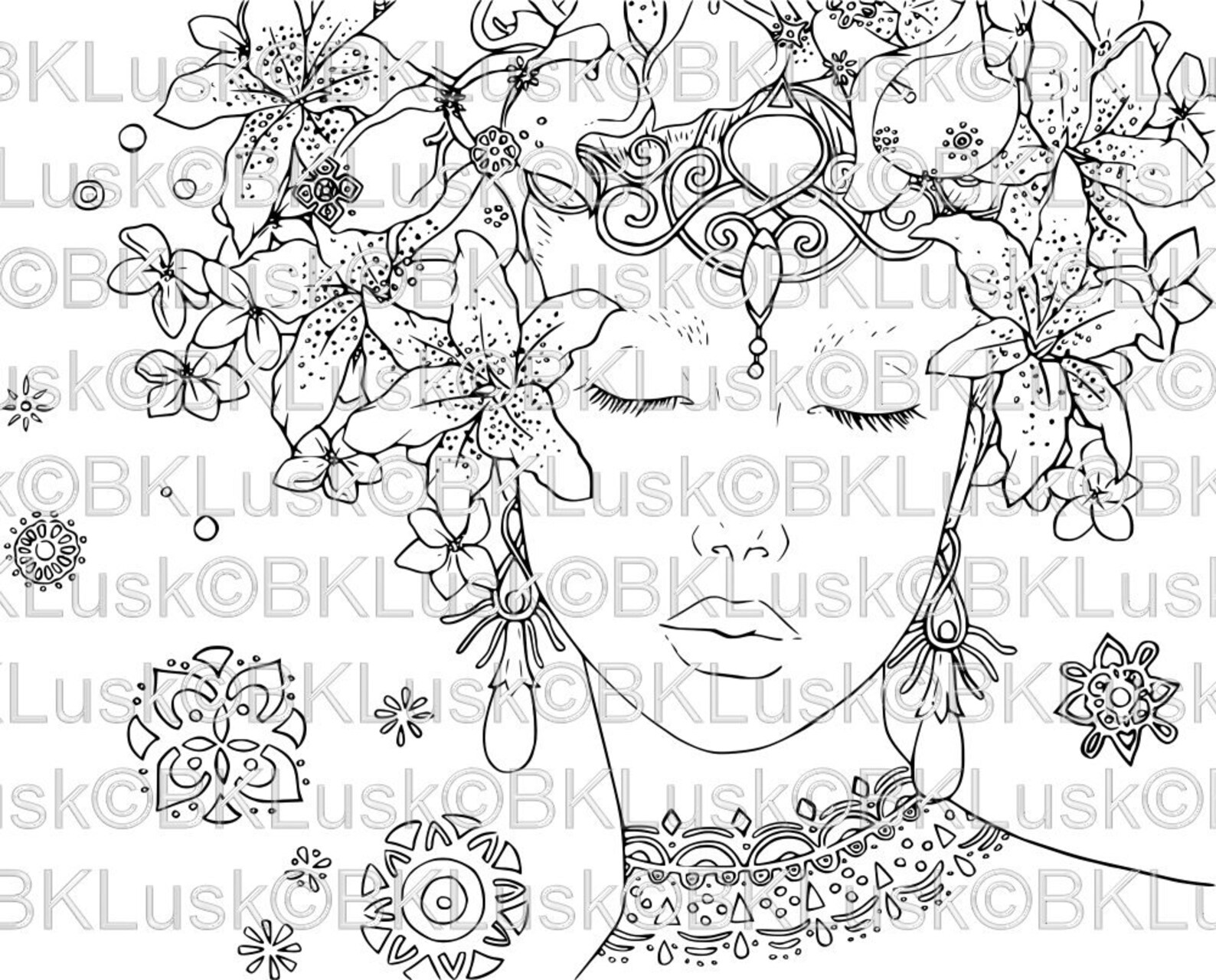 Adult Coloring Page Gaia's Song by B. K. Lusk Digital - Etsy