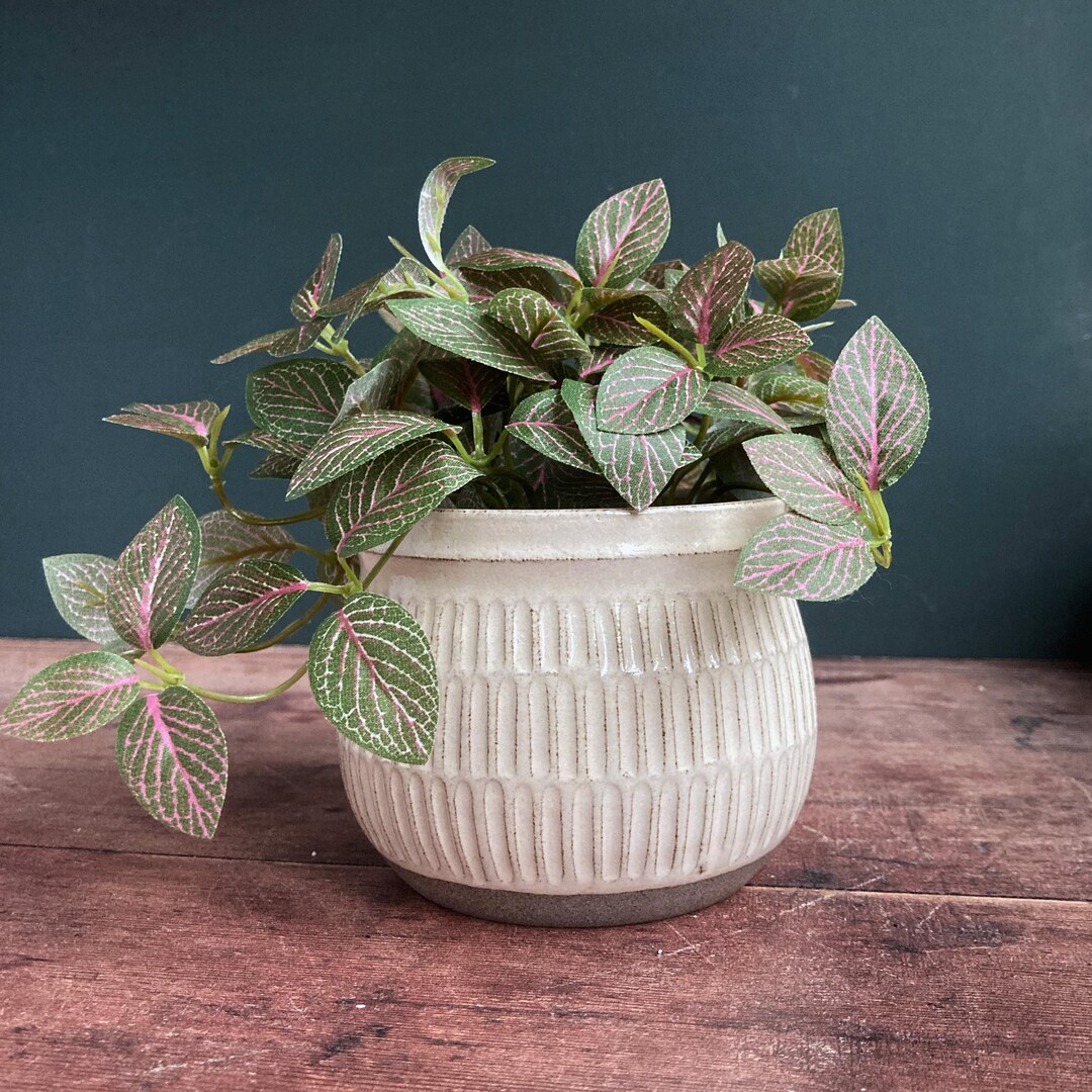 Handmade Grey Ceramic Planter With off White Glaze, Handmade Plant Pot ...