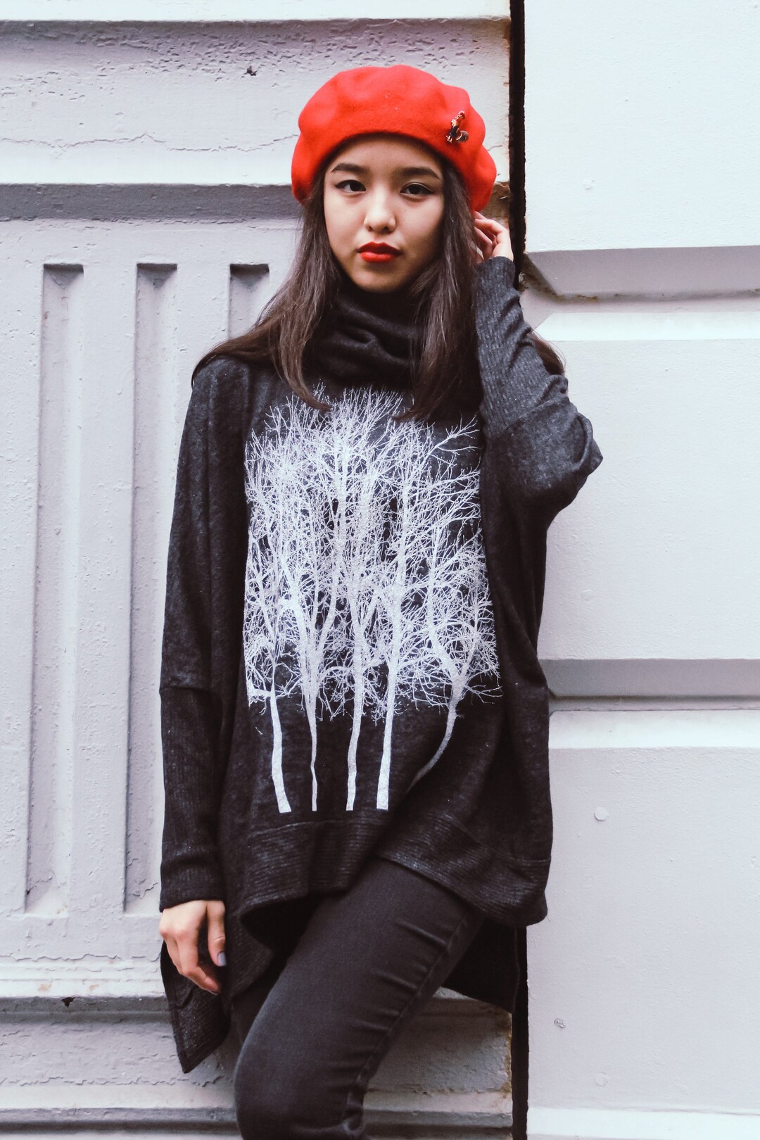 Fairytale Trees Poncho Charcoal - Etsy