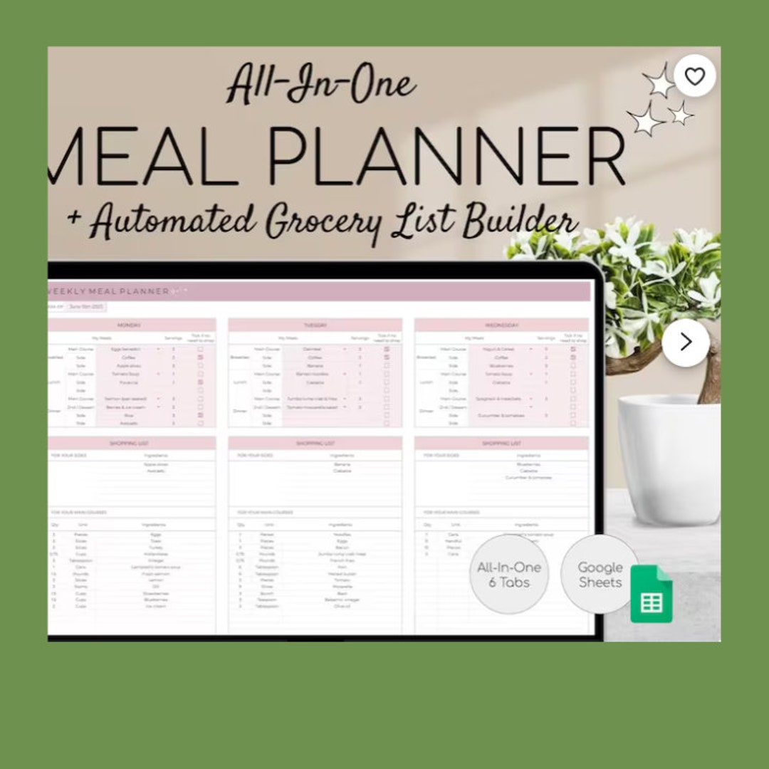 Digital Meal Planner, Grocery List Builder, Digital Creation Template ...