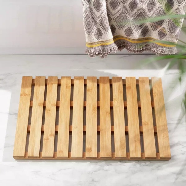 Bamboo Slatted Bath Mat Etsy
