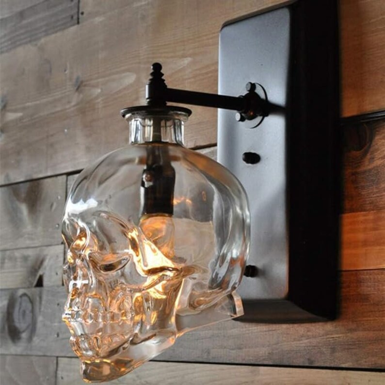 Hand Crafted Retro Clear Glass Skull Wall Sconce Light/gothic Skeleton ...