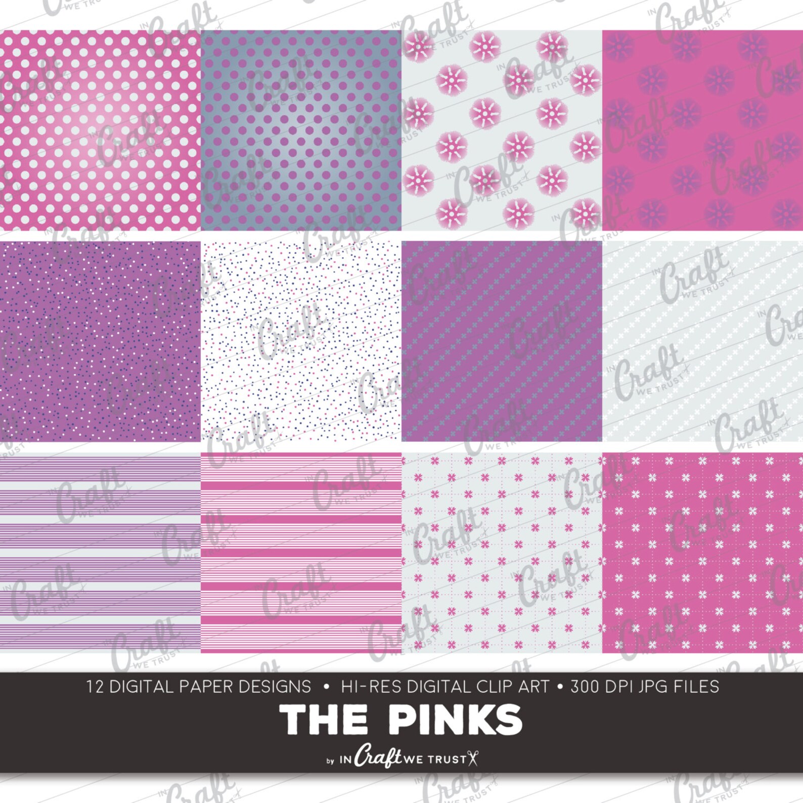 The Pinks Digital Papers 12 Hi-res Print Designs 12 X 12 Backgrounds ...