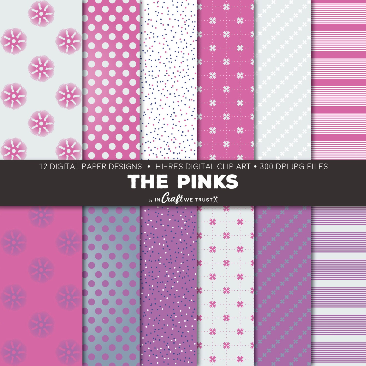 The Pinks Digital Papers 12 Hi-res Print Designs 12 X 12 Backgrounds ...
