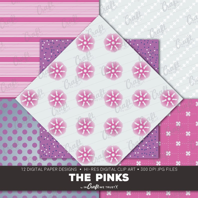 The Pinks Digital Papers 12 Hi-res Print Designs 12 X 12 Backgrounds ...