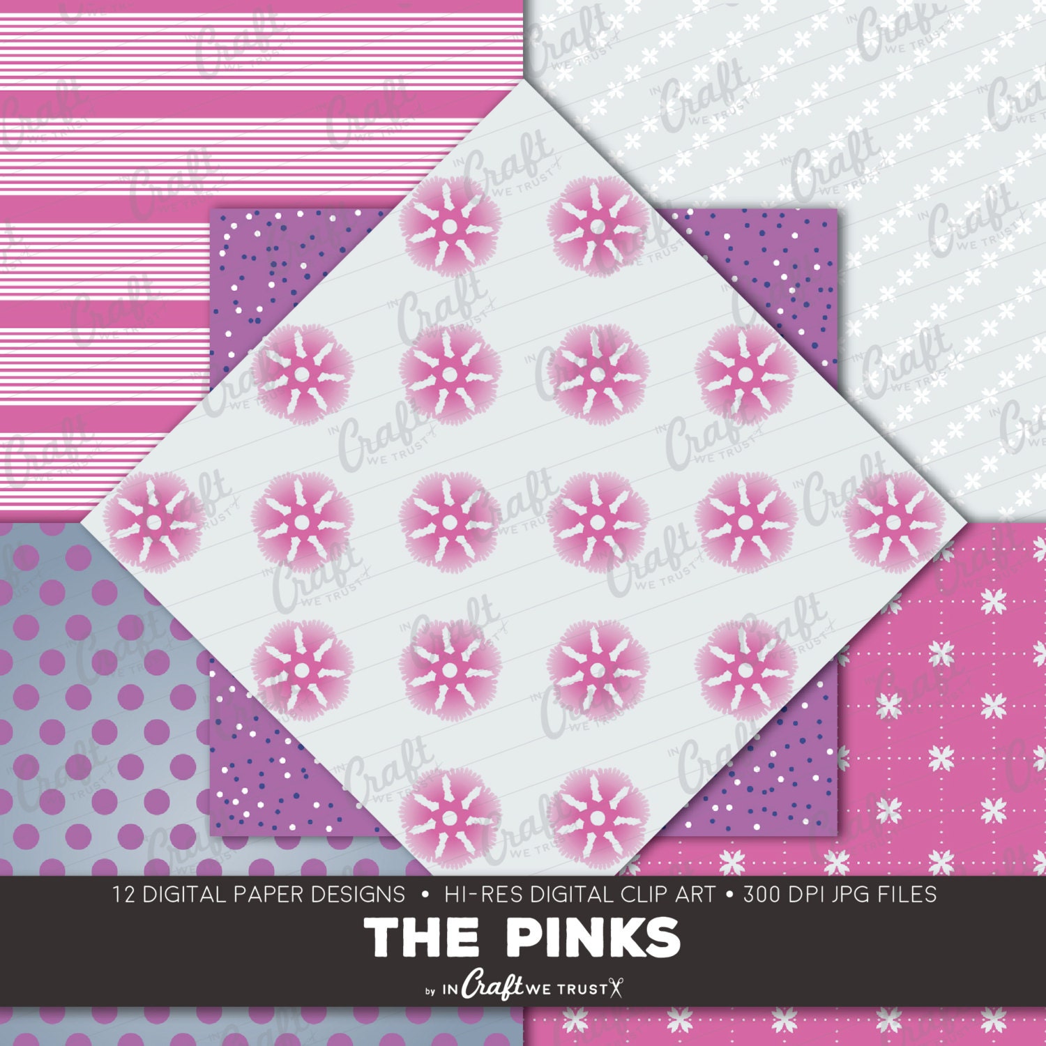 The Pinks Digital Papers 12 Hi-res Print Designs 12 X 12 Backgrounds ...
