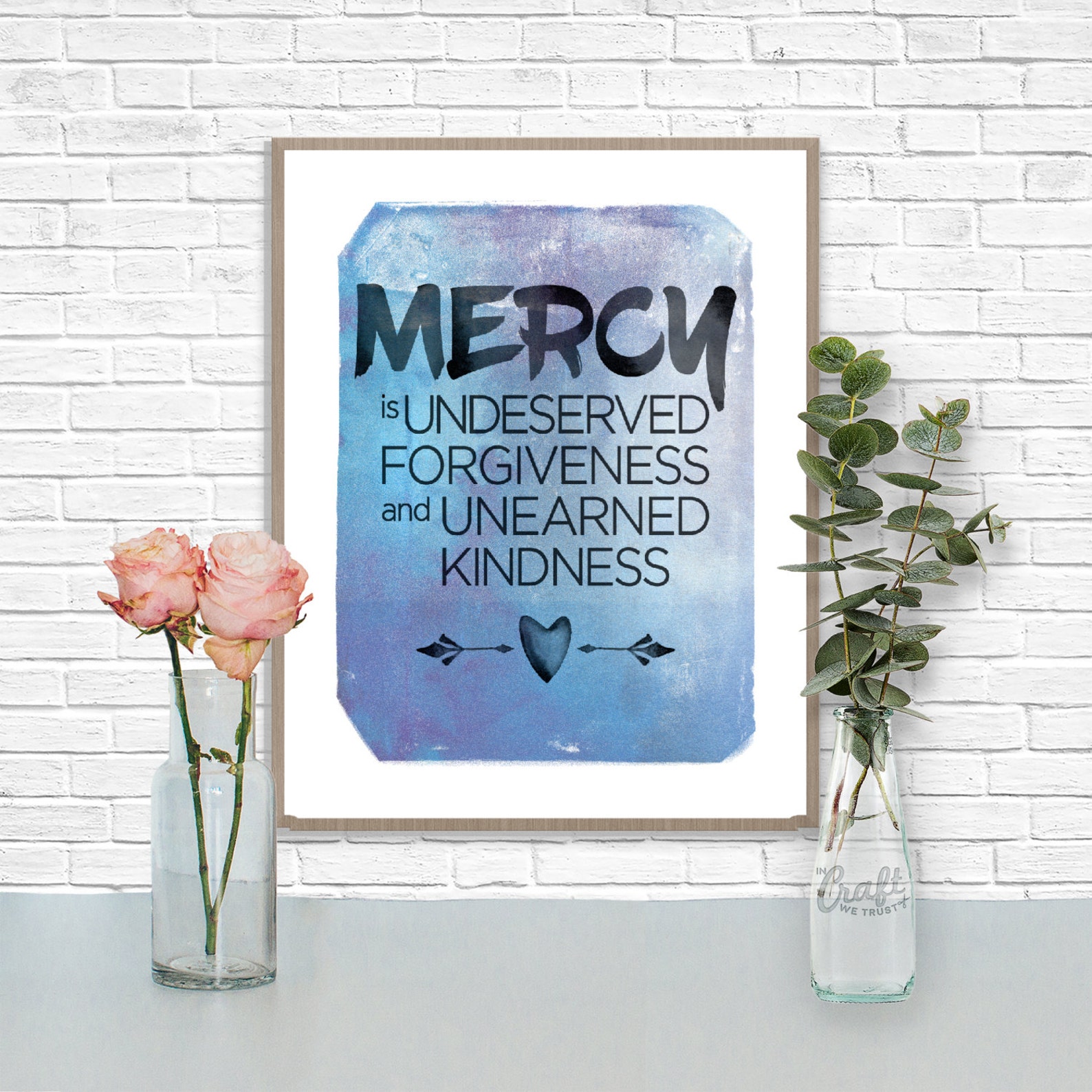 MERCY Digital Print • Blue Watercolor Textured Inspirational Quote ...