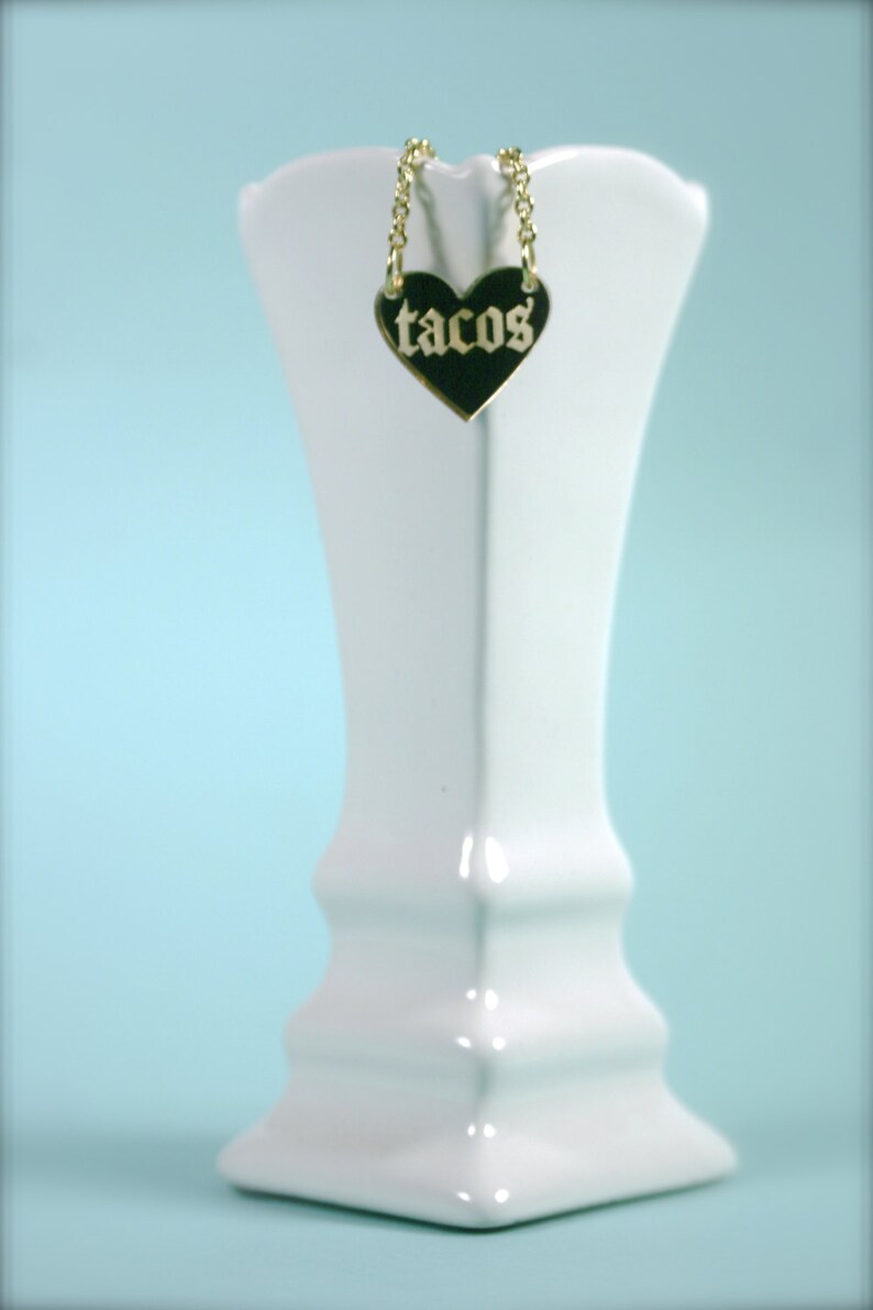 Gothic Tacos Heart Gold Mirror Acrylic Necklace | Etsy