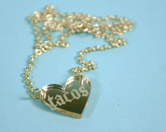 Gothic Tacos Heart Gold Mirror Acrylic Necklace - Etsy