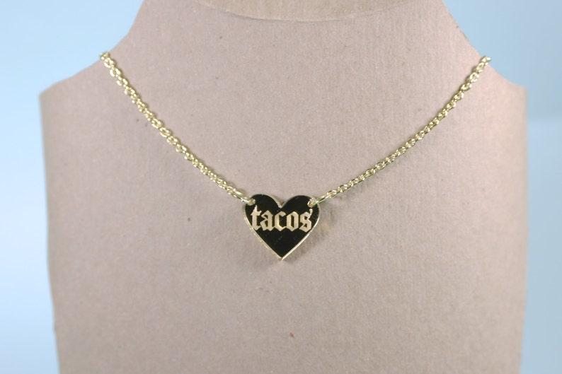 Gothic Tacos Heart Gold Mirror Acrylic Necklace | Etsy