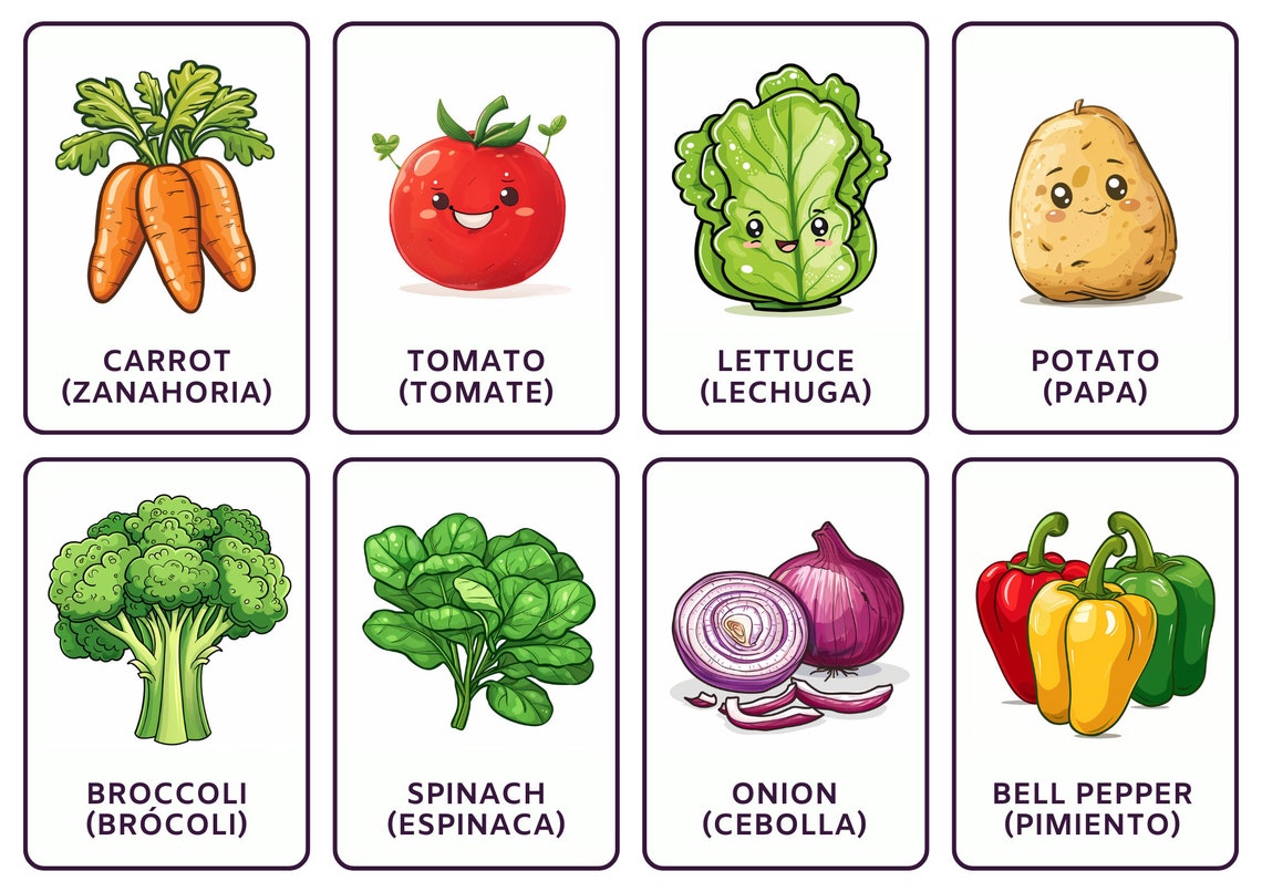 Spanish & English Flashcards | Vegetable and Fruits Flashcards ...