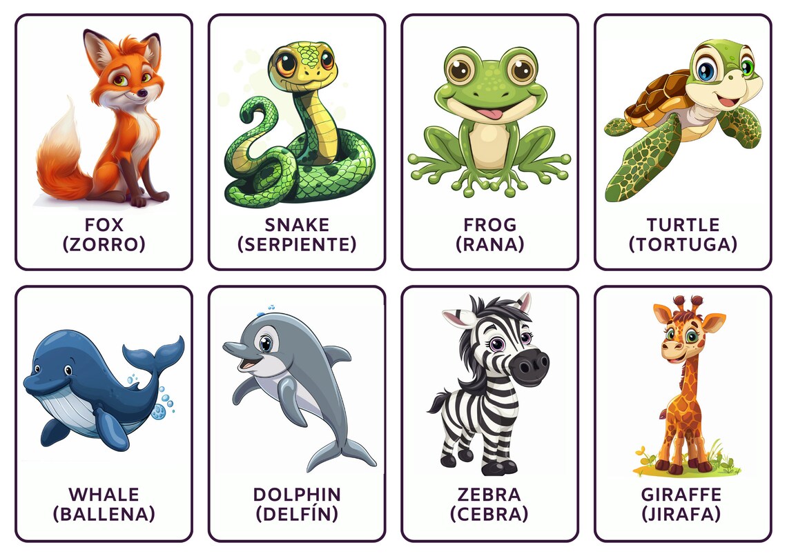 Spanish & English Flashcards Spanish and English Animal Flashcards ...