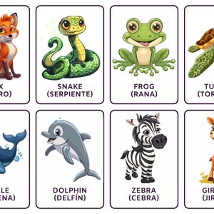 Spanish & English Flashcards Spanish and English Animal Flashcards ...