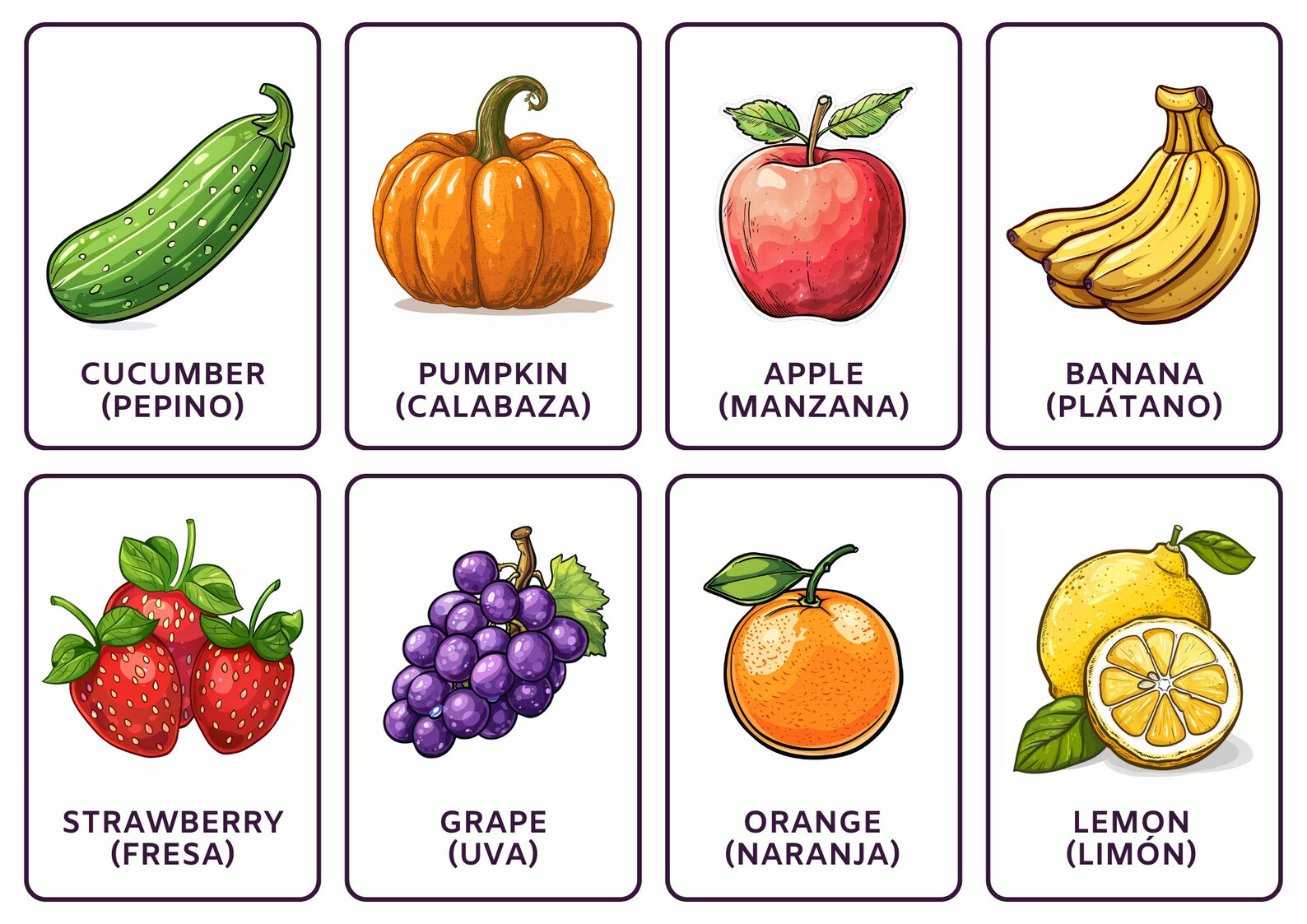 Spanish & English Flashcards | Vegetable and Fruits Flashcards ...