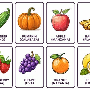 Spanish & English Flashcards | Vegetable and Fruits Flashcards ...