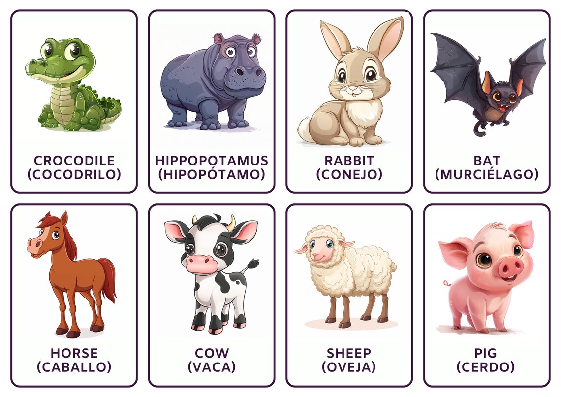 Spanish & English Flashcards Spanish and English Animal Flashcards ...
