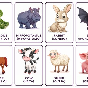 Spanish & English Flashcards Spanish and English Animal Flashcards ...