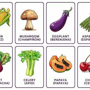 Spanish & English Flashcards | Vegetable and Fruits Flashcards ...