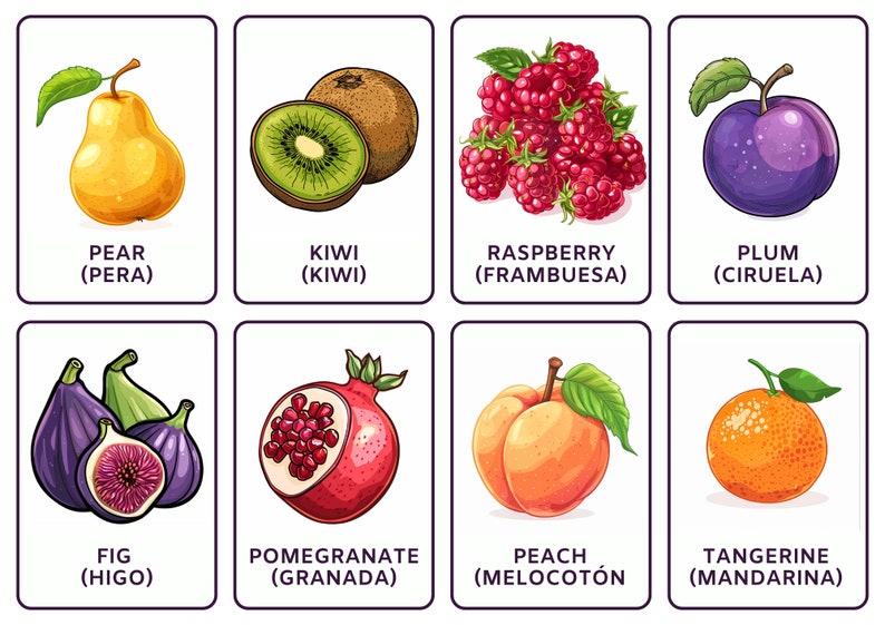Spanish & English Flashcards | Vegetable and Fruits Flashcards ...