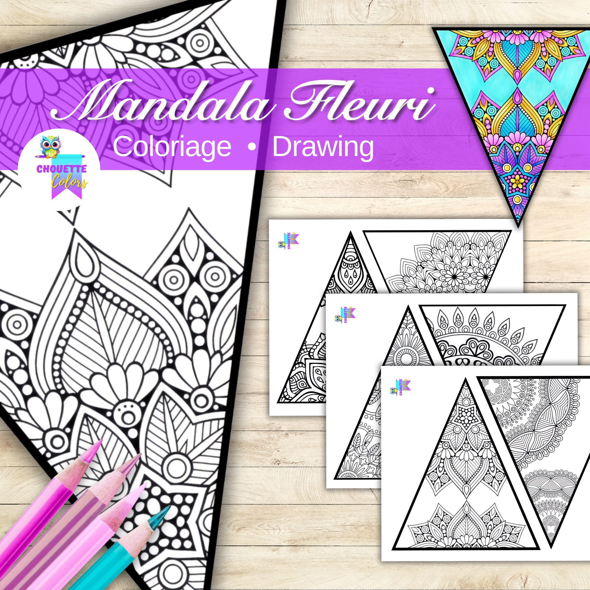 Mandala to Color on Pennants. Flower Coloring to Print. Zen Flower ...