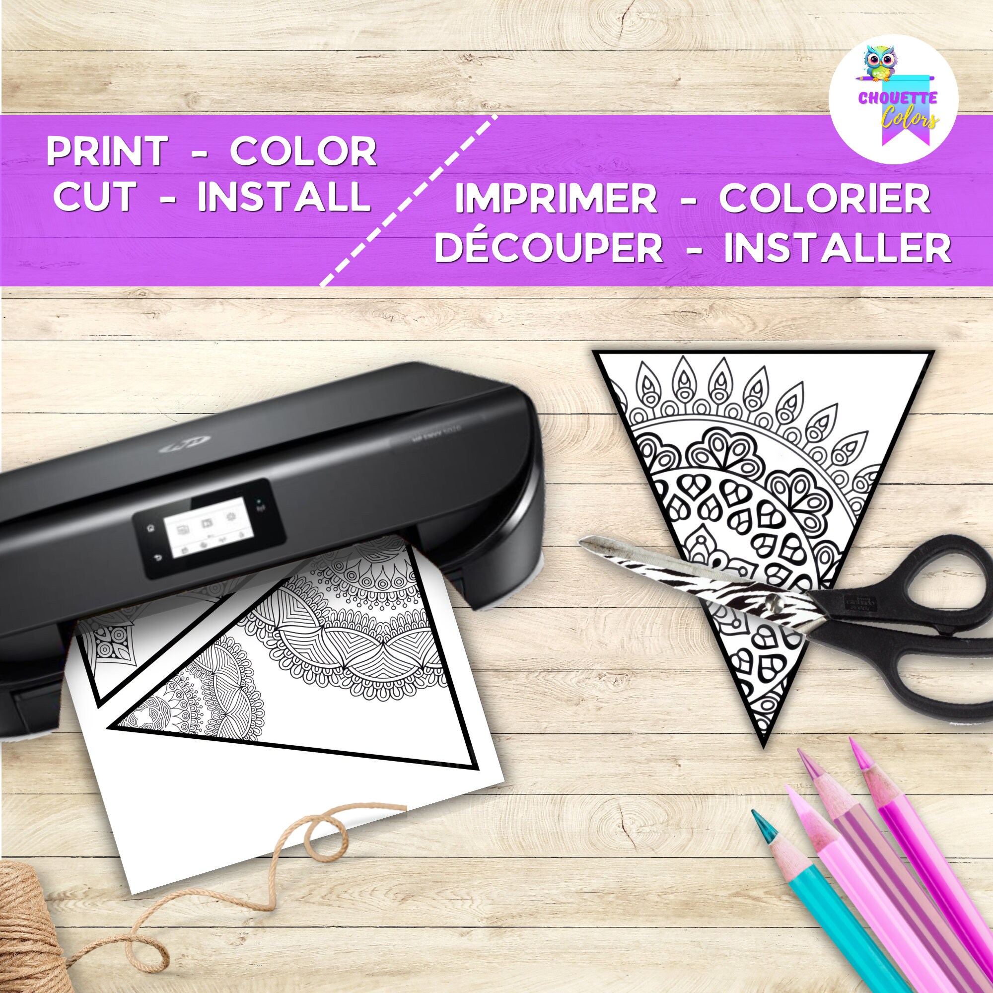 Mandala to Color on Pennants. Flower Coloring to Print. Zen Flower ...