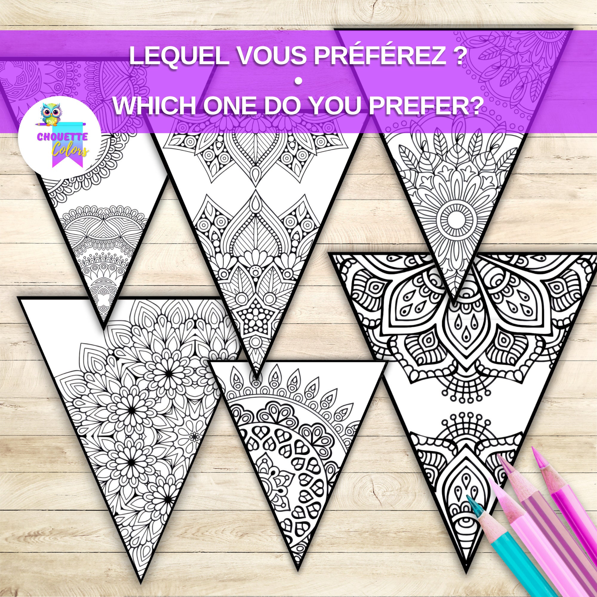 Mandala to Color on Pennants. Flower Coloring to Print. Zen Flower ...