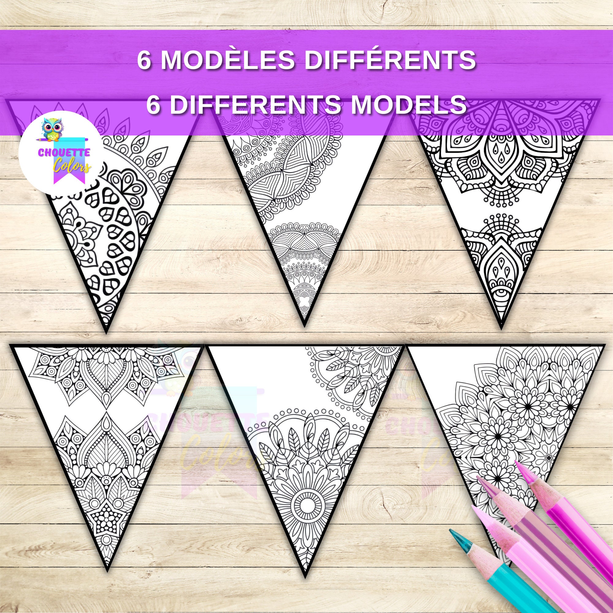 Mandala to Color on Pennants. Flower Coloring to Print. Zen Flower ...