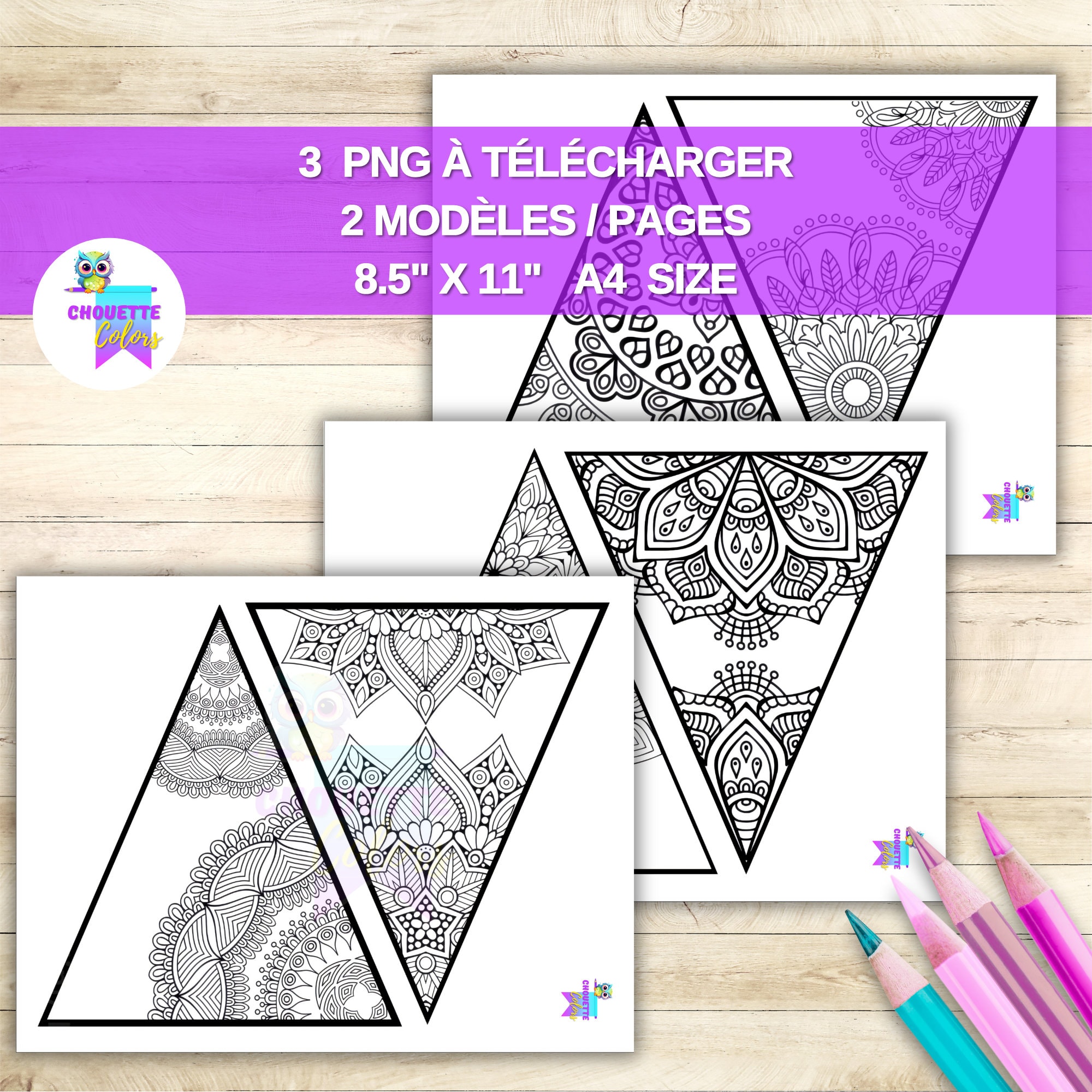 Mandala to Color on Pennants. Flower Coloring to Print. Zen Flower ...