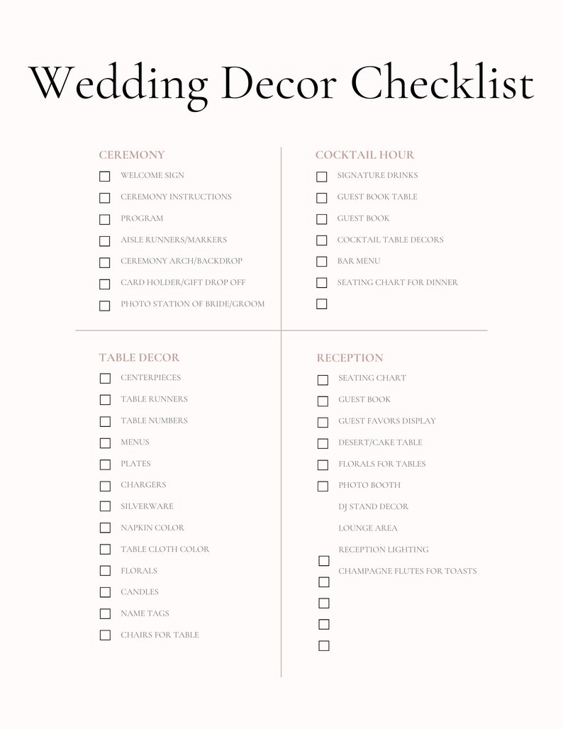Editable Wedding Decor PDF Checklist, Includes Video on How to Edit - Etsy