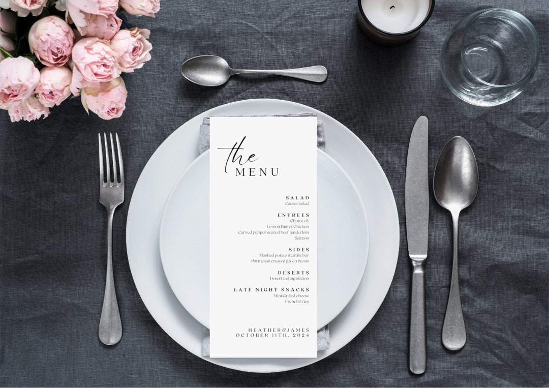 Classy Wedding Menu Template With Thank You Letter - Etsy
