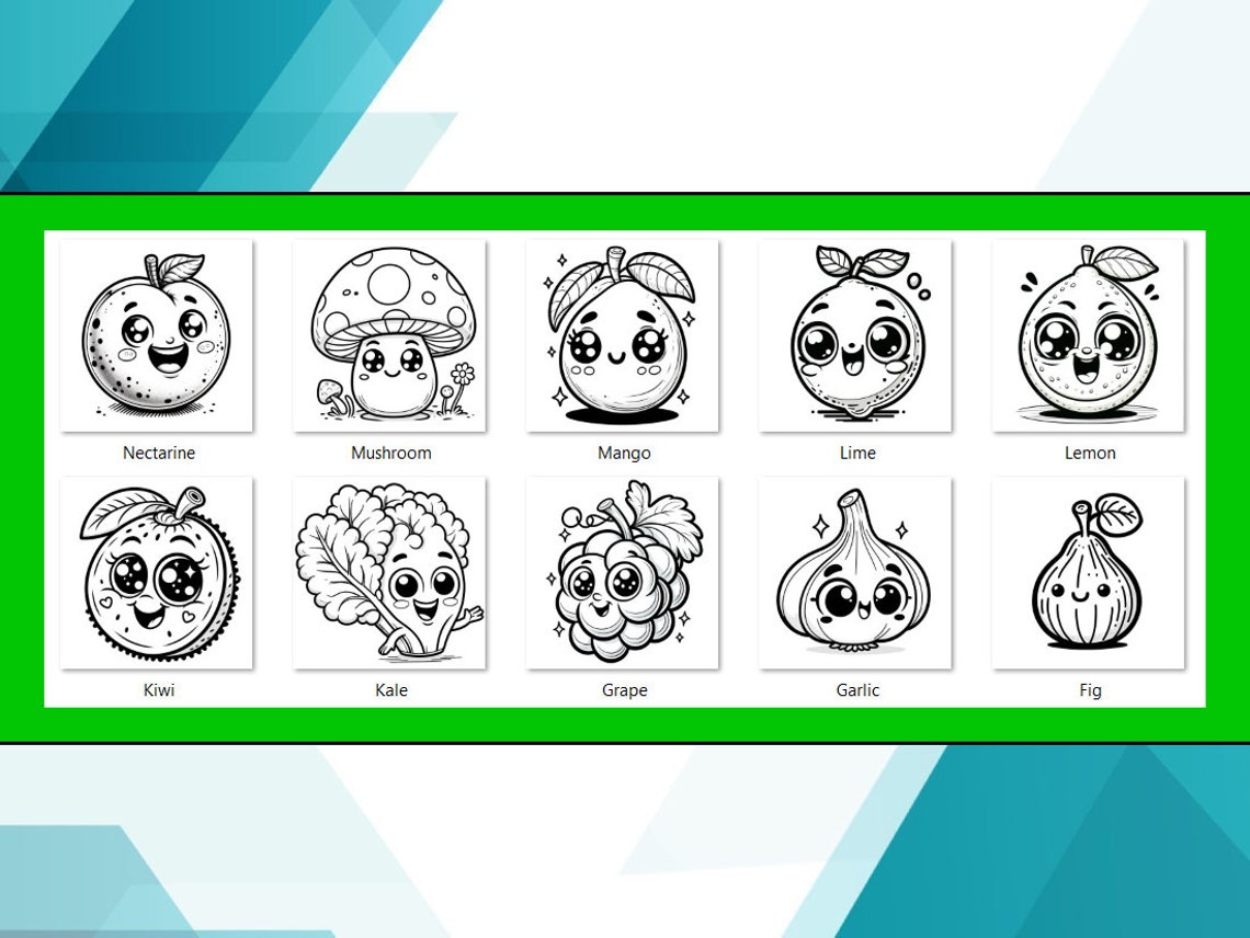 Coloring Pages for Kids - 50 Fruits and Vegetables Printable ...
