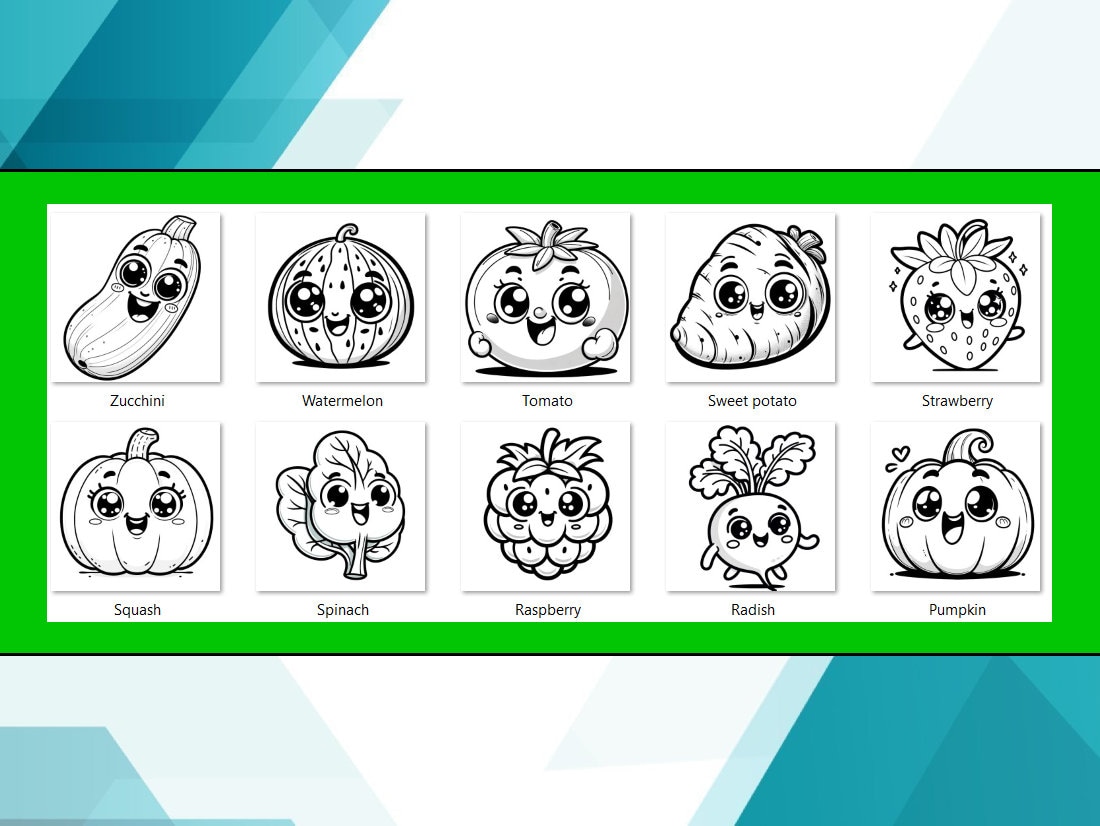 Coloring Pages for Kids - 50 Fruits and Vegetables Printable ...